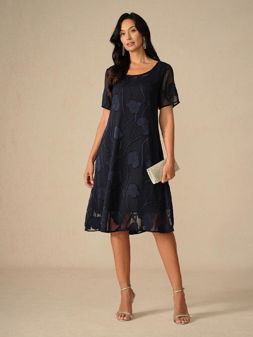 Floral Burnout Chiffon A-Line Dress Knee-Length Elegant Summer Dress ...