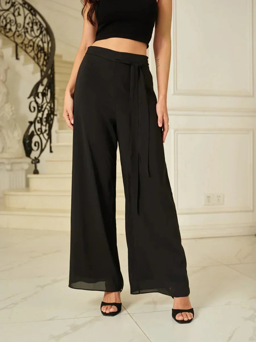 Flowy Wide Leg Mesh Pants with Belt – vvcloth