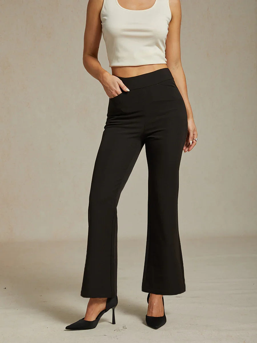 High Stretch Bootcut Pants with Slimming Leg Shape and Mid Rise with P ...