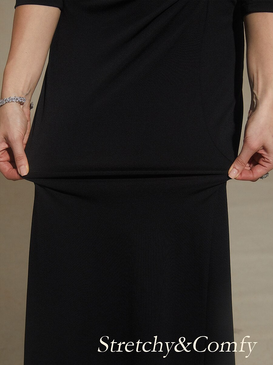 Black V-Neck A-Line Knit Dress with Waist Twist Design – vvcloth